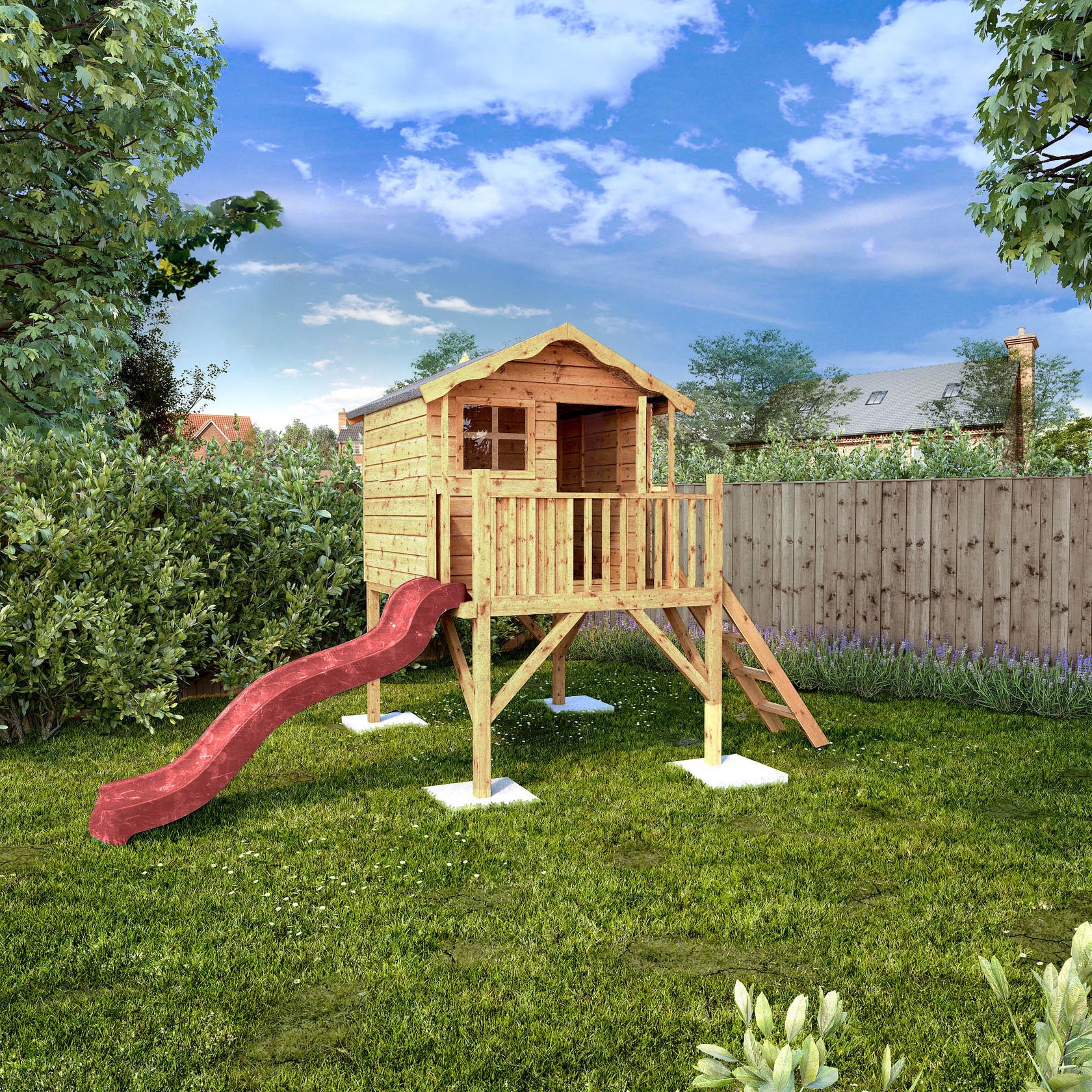 Poppy Tower Wooden Playhouse with Slide – Waltons