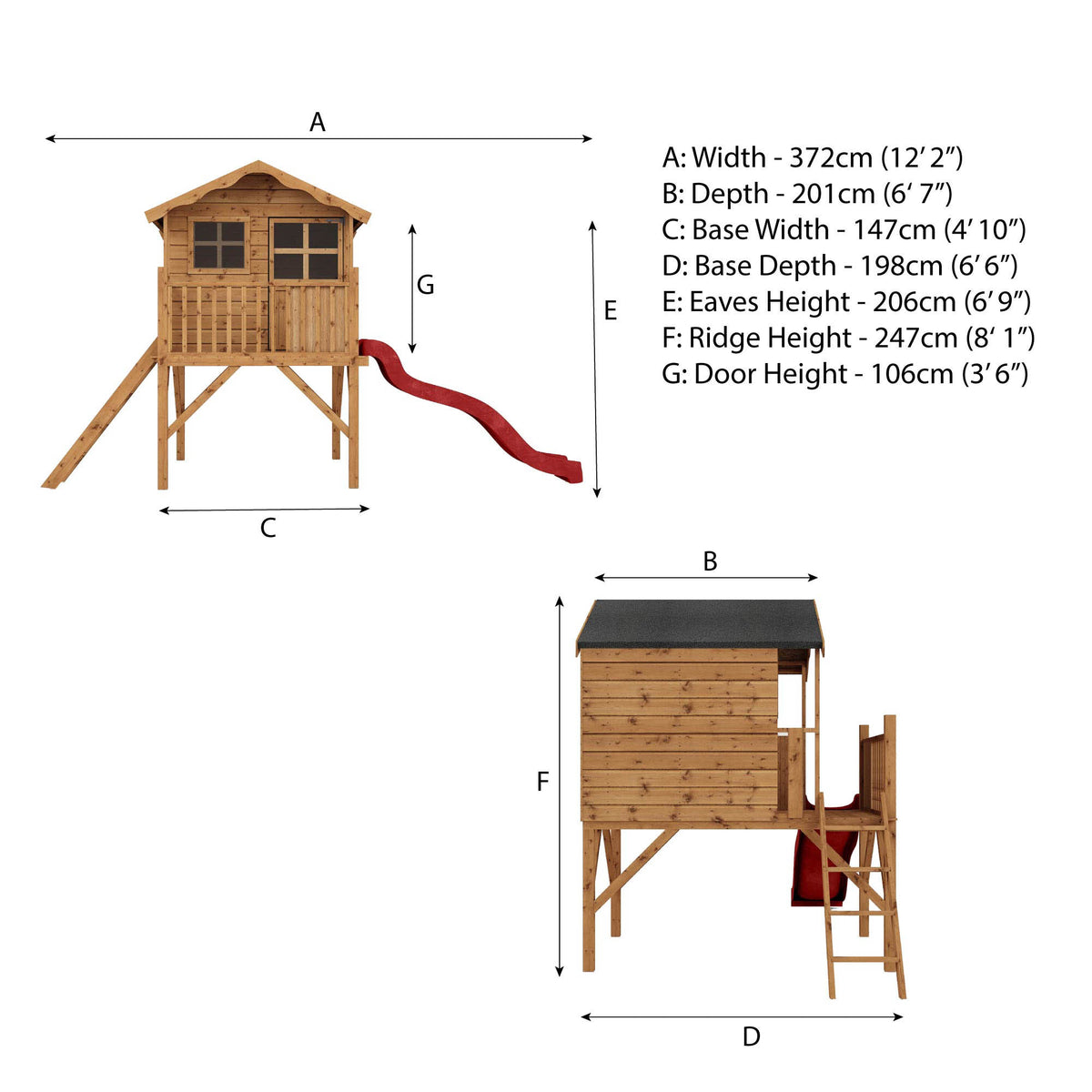 Poppy Tower Wooden Playhouse with Slide – Waltons