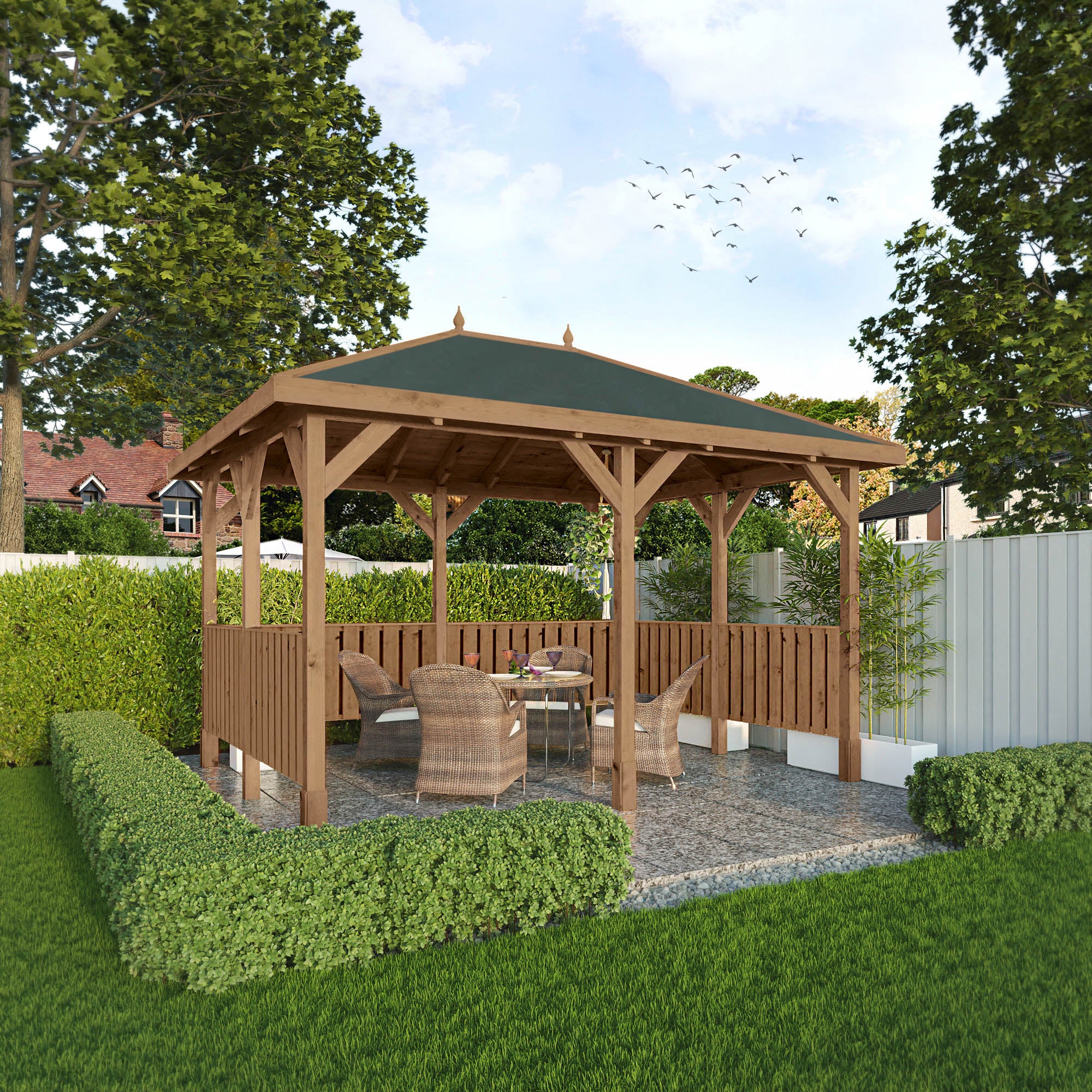 4m x 3m Pressure Treated Gazebo With Vertical Rails – Waltons