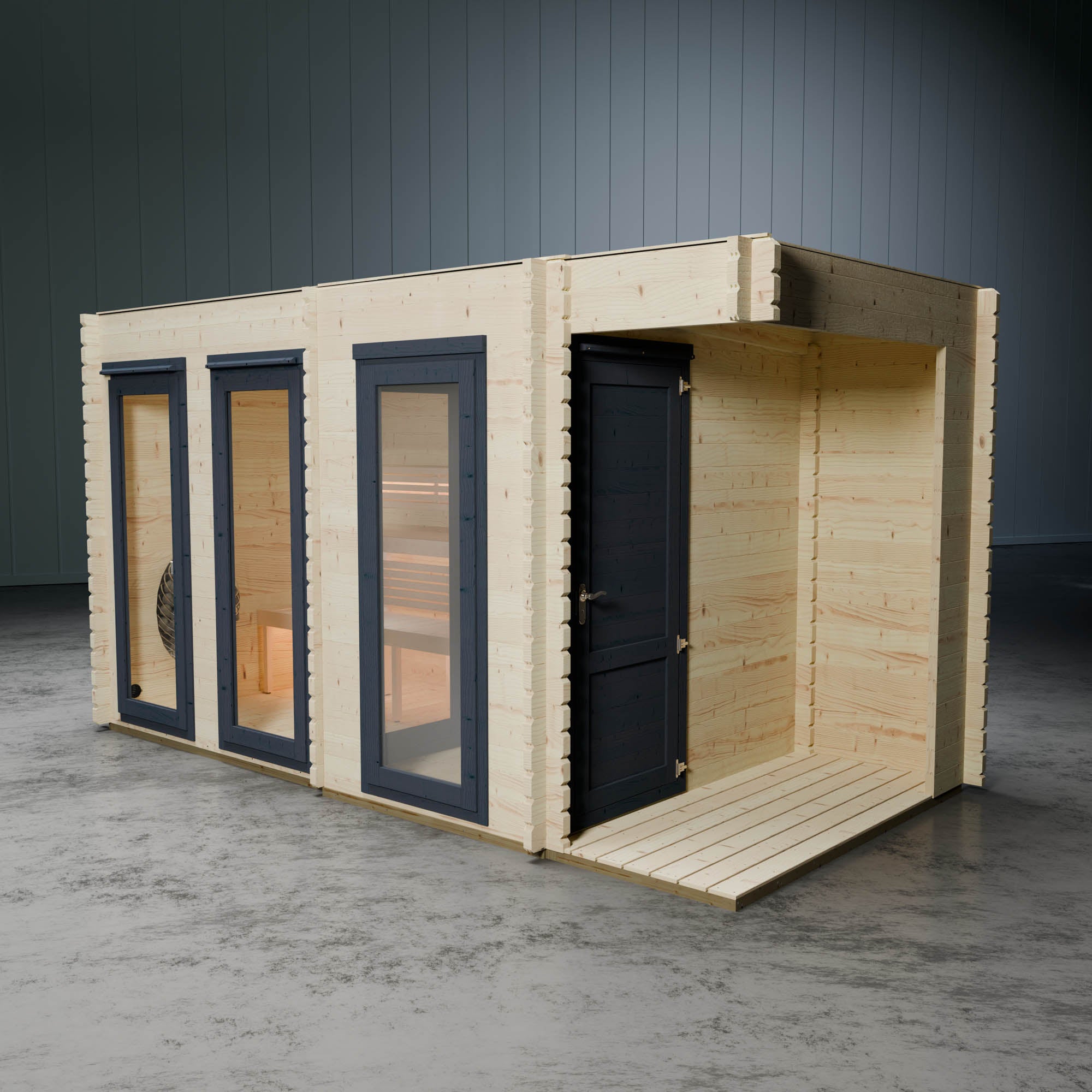 Novi Outdoor Sauna With Changing Room and Small Veranda – Waltons